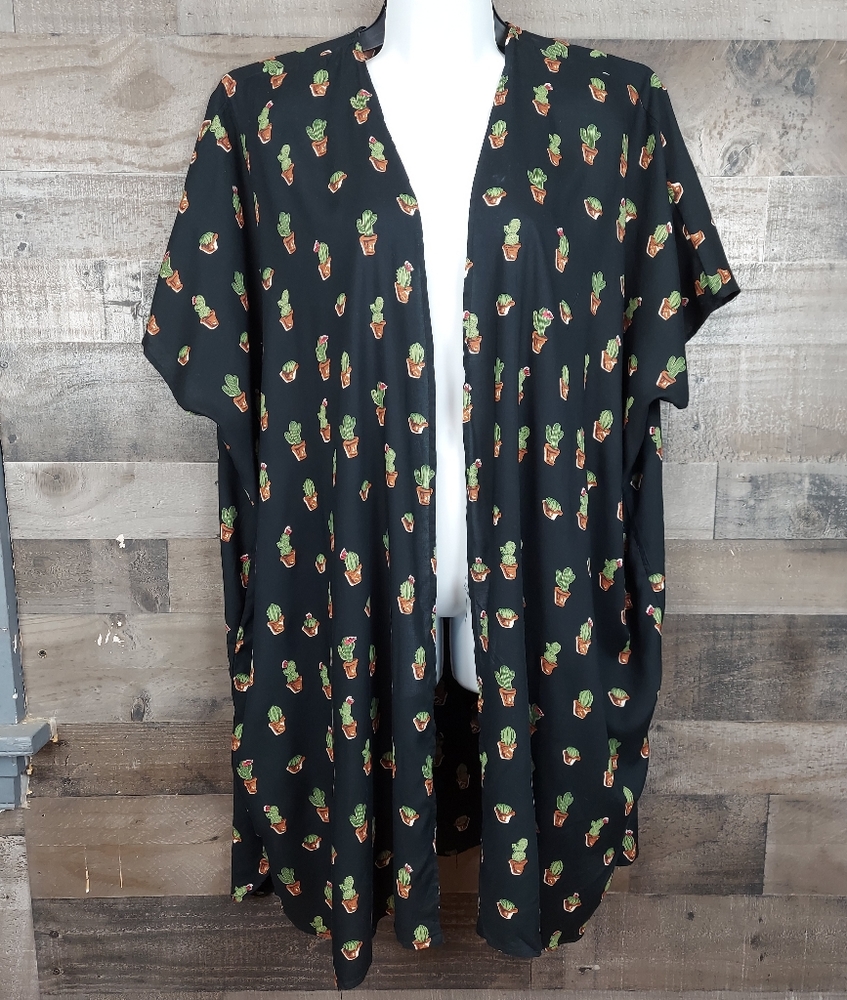 Blue Rain Boho Cactus Print Duster/Kimono - Gem